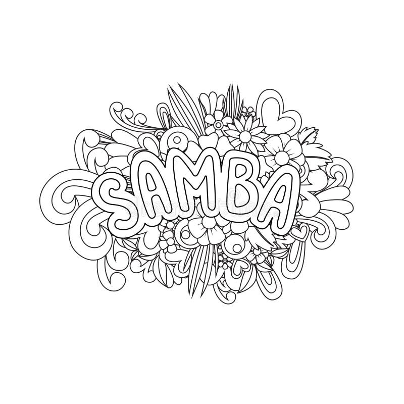 Samba Zen Tangle. Doodle Flowers and Text for Dance. Stock Vector ...