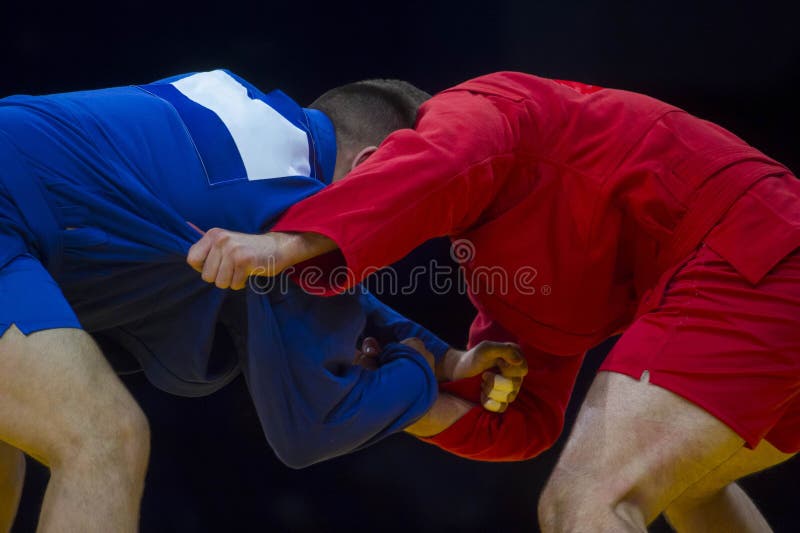 Sambo Fighter Attacking His Opponent with Leg Technique Editorial Image ...