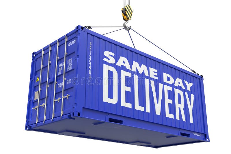 Same Day Delivery on Blue Cargo Container. Stock Photo - Image of ...