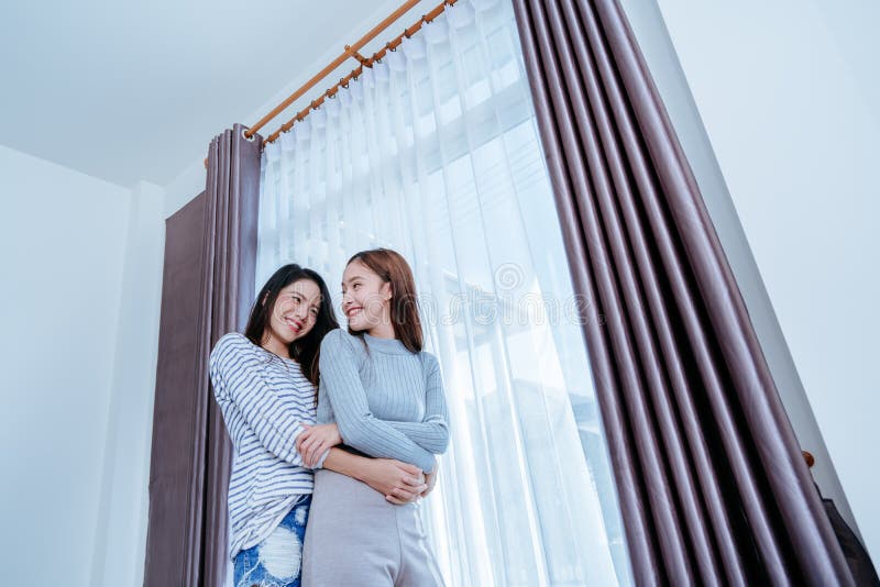 Same Sex Asian Lesbian Couple Lover Embrace Stock Image Image Of