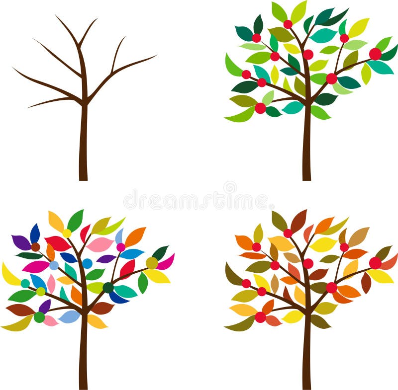 Same Tree in Different Seasons Stock Vector - Illustration of field ...