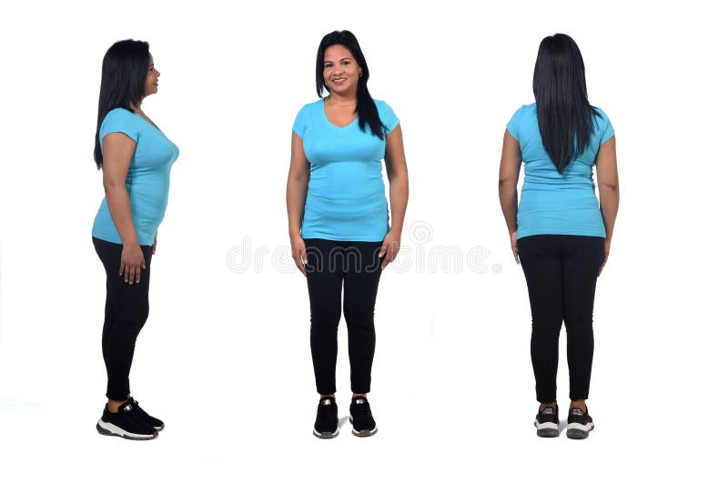 Same Woman View of Front,back and Profile on White Background Stock ...