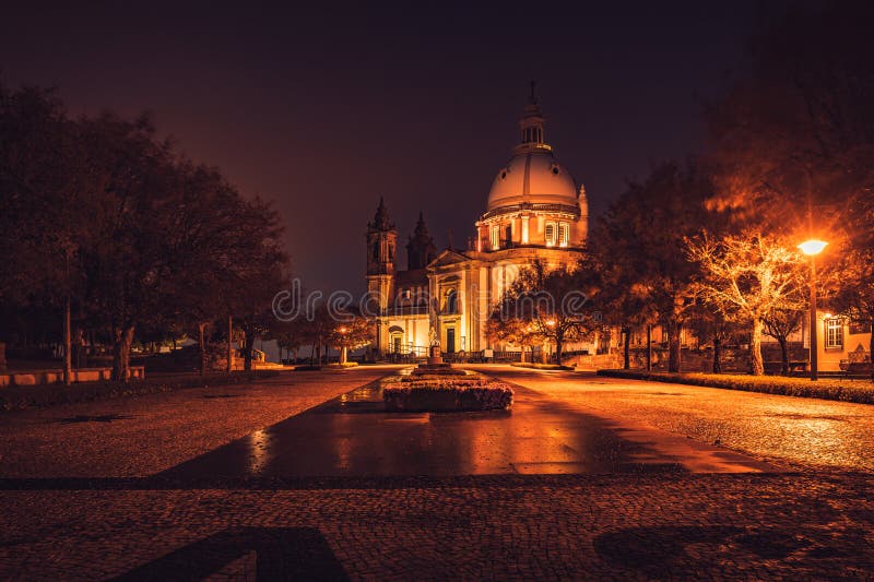 Sameiro Sanctuary at night editorial stock image. Image of portugal ...