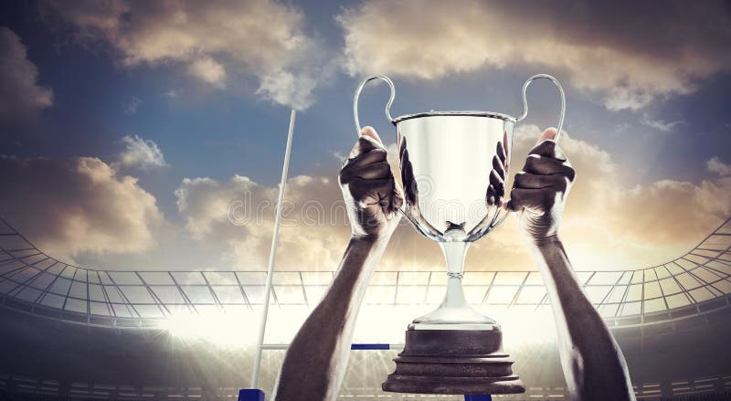 Samengesteld Beeld Van Bebouwde Hand Van De Trofee Van De ...