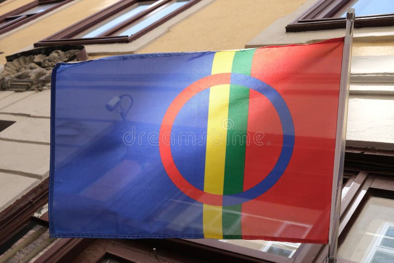 Sami flag stock photo. Image of symbol, colors, building - 387419504
