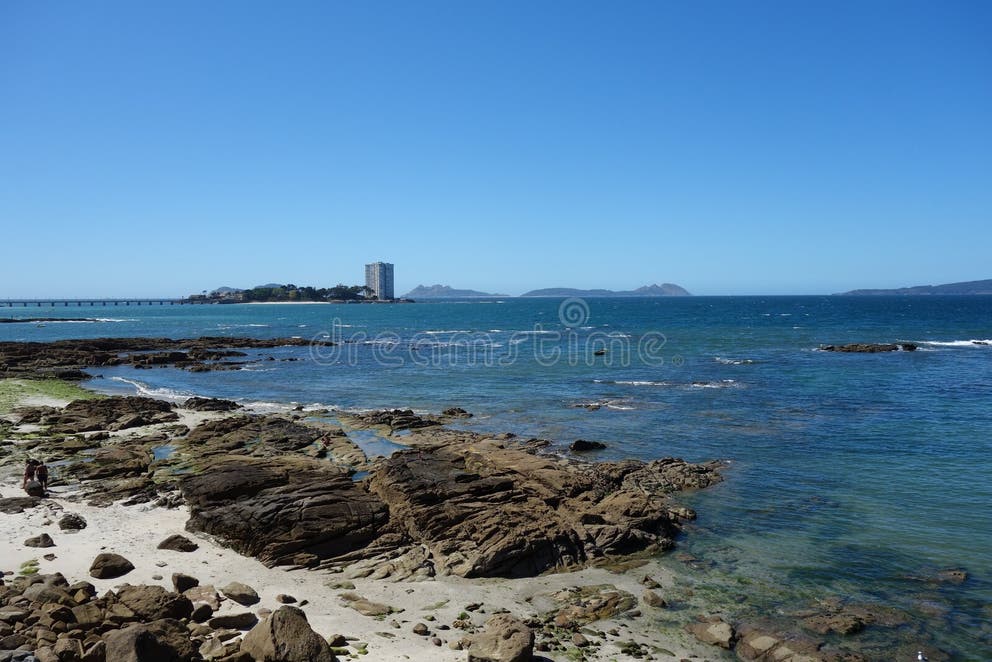 Samil beach, Vigo Spain stock photo. Image of rock, sand - 79527550