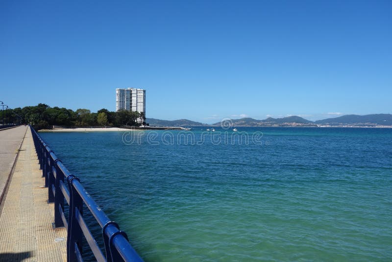 Samil beach, Vigo Spain stock image. Image of bridge - 79550163
