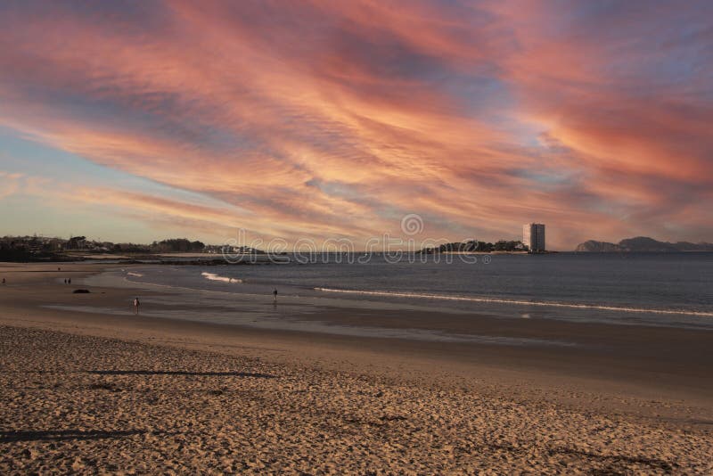 Samil Beach Panorama in Vigo, Spain Stock Photo - Image of town, samil ...
