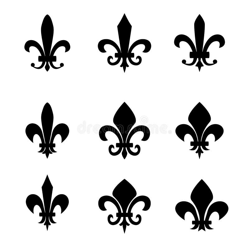 Samling Av Fleur De Lis Symboler - Svarta Konturer Vektor ...