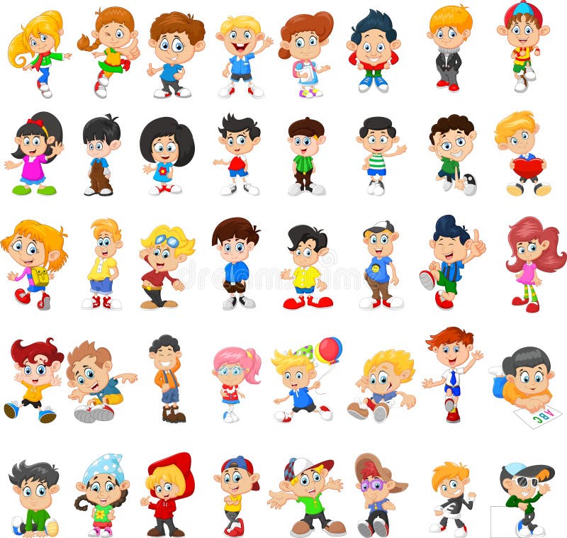 Samling Av Barn Med Olika Frisyrer Vektor Illustrationer - Illustration ...