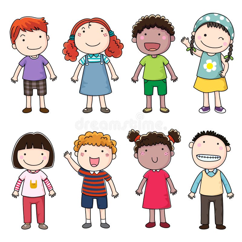 Samling av lyckliga barn vektor illustrationer. Illustration av barn ...