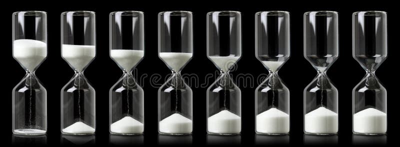 Samling Av Timglas Med Vit Sand Arkivfoto - Bild av flöda, klocka ...