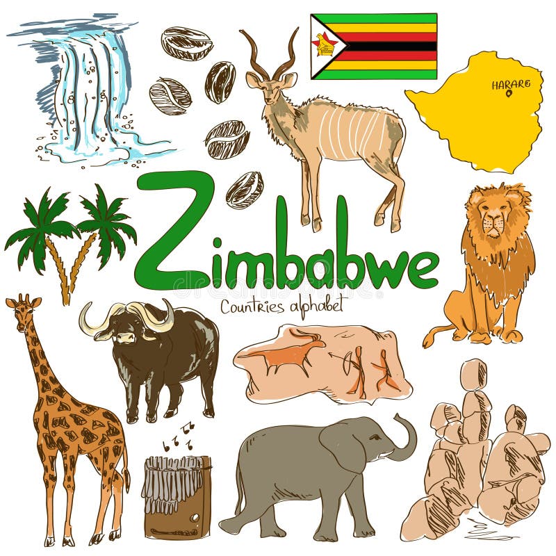 Samling Av Zimbabwe Symboler Vektor Illustrationer - Illustration av ...