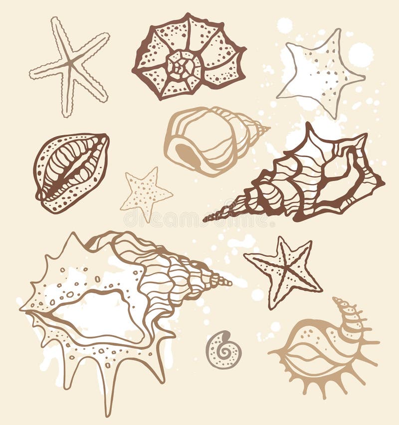 Samling Tecknat Handillustrationhav Stock Illustrationer - Illustration ...