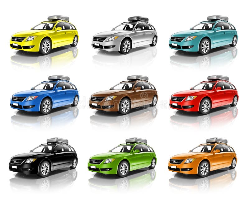 Sammlung Bunte Autos Der Familien-3D Stock Abbildung - Illustration von ...