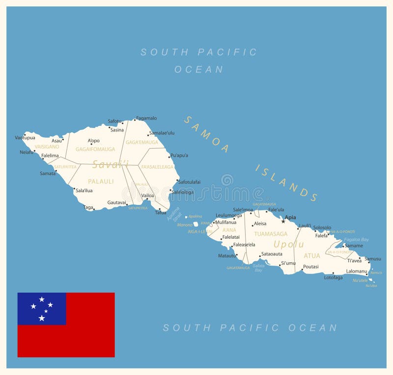 Samoa - Detailed Map with Administrative Divisions and Country Flag ...