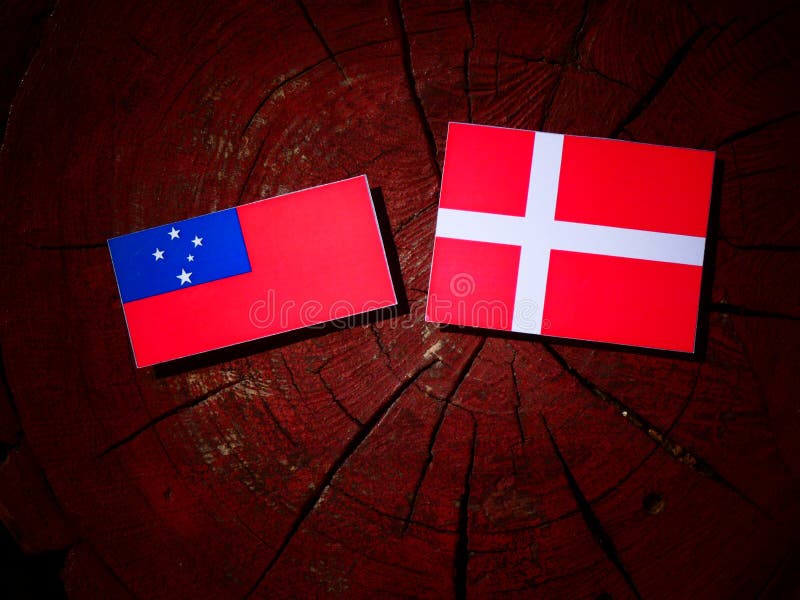 Samoa Flag with Danish Flag on a Tree Stump Isolated Stock Photo ...