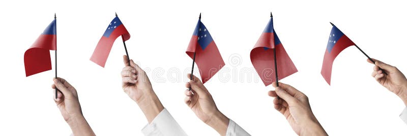 The Samoa Flag in Hand in Different Angles on a White Background Stock ...
