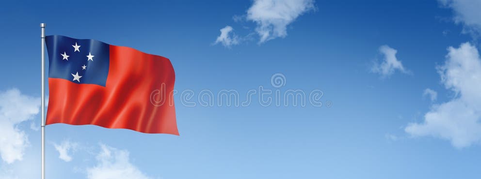 Samoa Flag Isolated on a Blue Sky. Horizontal Banner Stock Illustration ...