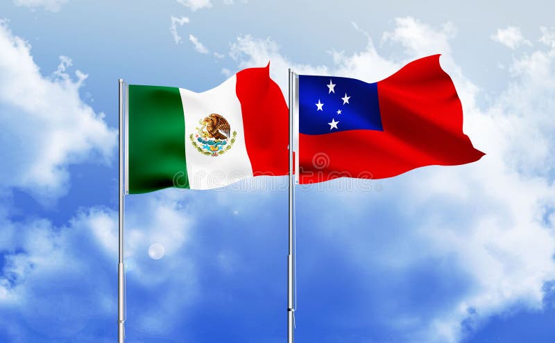 Samoa and Mexico Flags Together Waving Against Blue Sky Stock ...