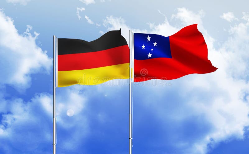 Samoa and Germany Flags Together Waving Against Blue Sky Stock ...