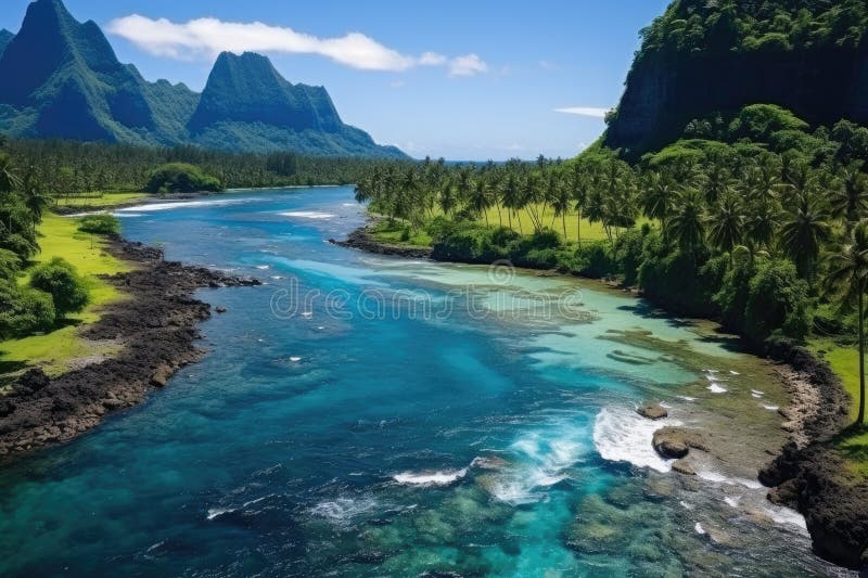 Samoa Landscape. Breathtaking Tropical River Landscape with Lush ...