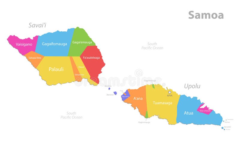 Samoa Map, Administrative Division, Separated Individual Regions with ...