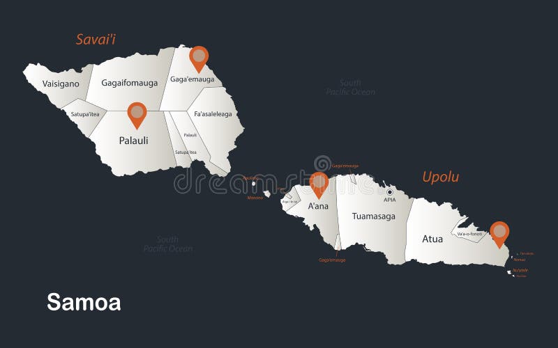 Infographics Samoa Map, Flat Design Colors, Names of Individual ...