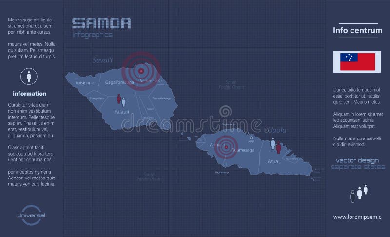 Samoa Map, Separate Regions with Names, Infographics Blue Flat Design ...