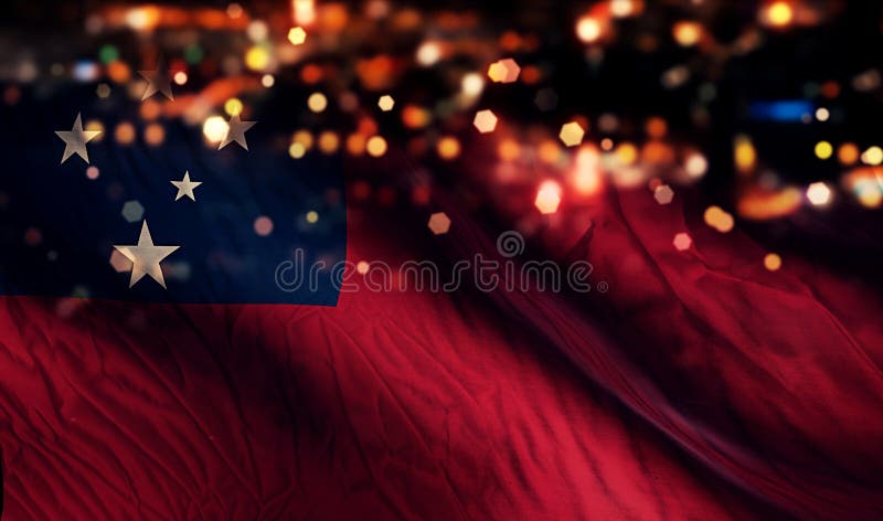 Samoa National Flag Light Night Bokeh Abstract Background Stock Photo ...