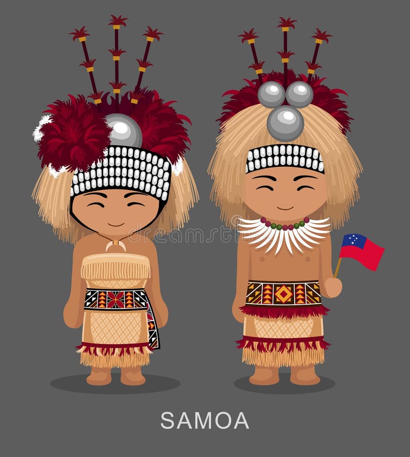 Samoans in Nationale Kleding Met Een Vlag Vector Illustratie ...