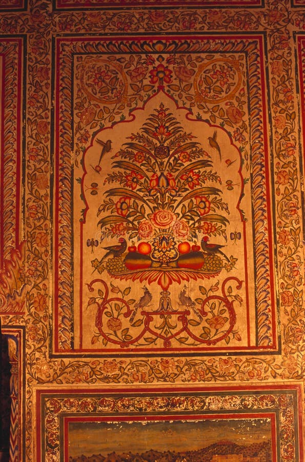 Indian Hand Painted Wall Painting Samode Palace Rajasthan India Stock ...