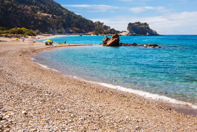 Beach Potami in Island Samos in Greece Stock Photo - Image of water ...