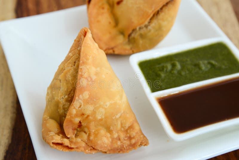 Samosa with Mint Chutney , Indian Food Stock Photo - Image of meat ...
