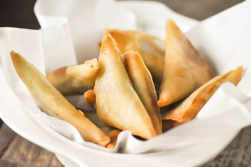 Samosa on a Plate with Sauce, Horizontal Top View Stock Image - Image ...