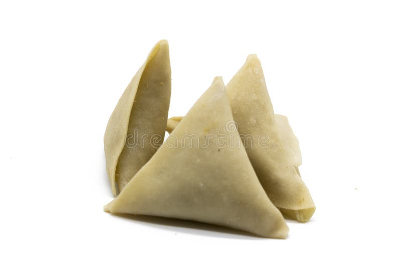 Samosas with Meat and Vegetables Isolated on White Background. Uncooked ...