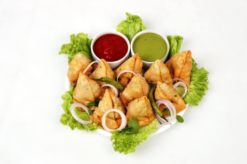 Samosas with Salad and Dips Stock Image - Image of green, salad: 33710151