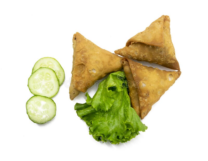 Samosas and Vegetables Isolated on White Background Stock Image - Image ...