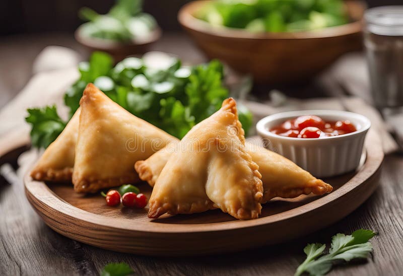 Samosas or Samosas and Vegetables Isolated on White Background Stock ...