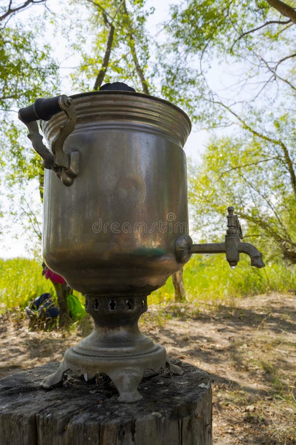 Samovar in the forest stock photo. Image of culture, beautiful - 81804010