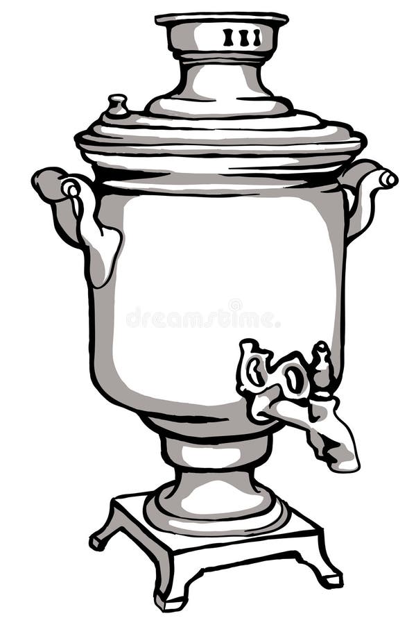 Samovar, Russian Traditions, Tea Drinking. the Drawing is Black and ...
