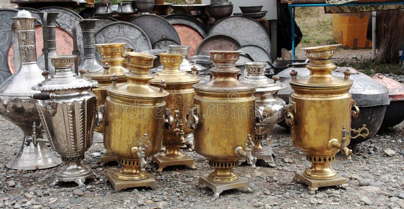 Samovars stock image. Image of utensils, shining, exhibition - 7170577