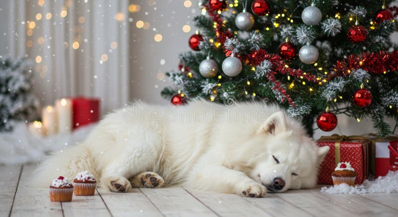 Samoyed Dog in Christmas Setting. a Cozy Room during Christmas, AI ...