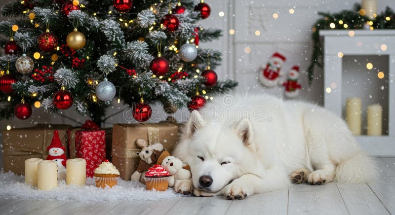 Samoyed Dog in Christmas Setting. a Cozy Room during Christmas, AI ...