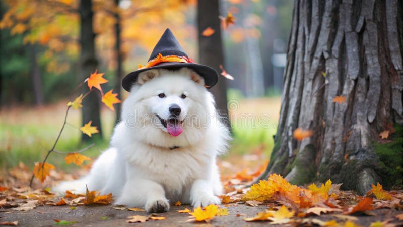 Samoyed Wearing a Witch S Hat Stock Illustration - Illustration of ...