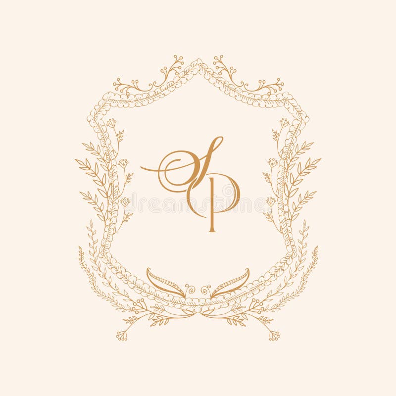 Floral S P, SP Initial Wedding Crest. Wedding Monogram with Flowers ...