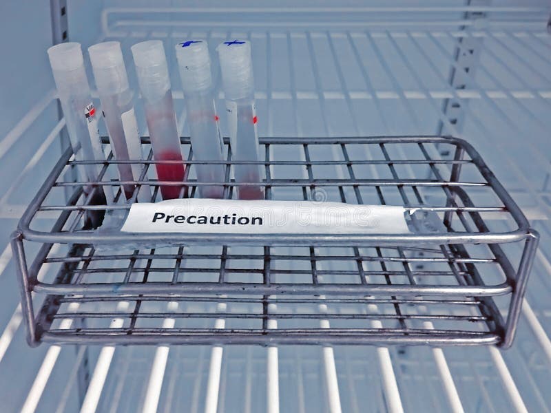 Sample Blood Collection Tube with Precaution Label on Rack Stock Image ...