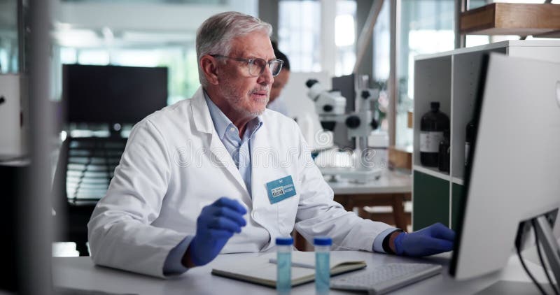 Sample, Computer and Scientist with DNA in Laboratory for Discovery ...