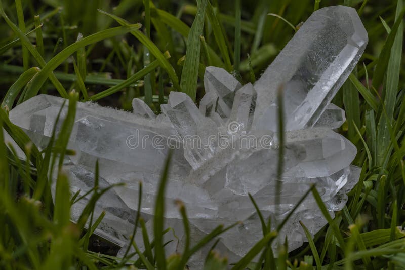 Sample of Hyaline Quartz in the Grass of the Garden Stock Photo - Image ...