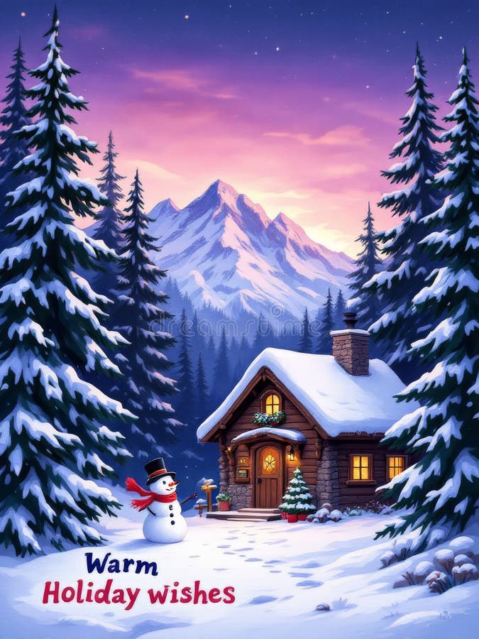 Warm Holiday Wishes from a Cozy Winter Cabin - Holiday Postcard, AI ...